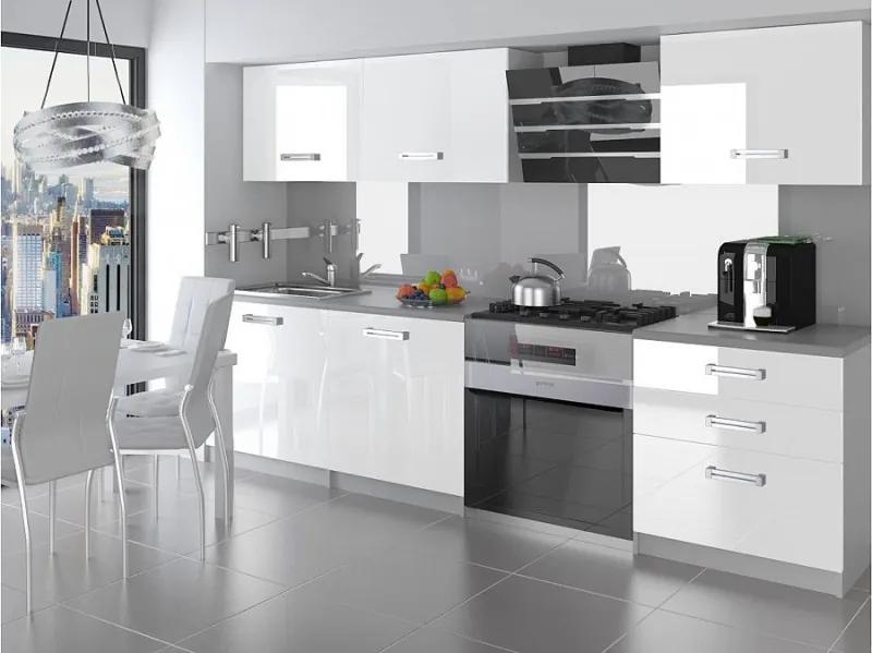Moderní bílá kuchyňská linka Naomi vysoký lesk 180 cm 01 - Krátká úchytka