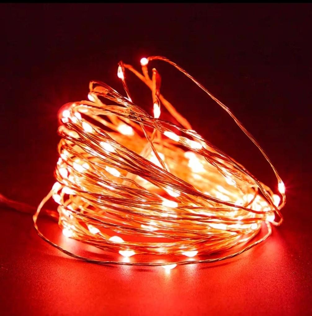 Vánoční mikro řetěz na baterie, červená, 5m, 50 LED, na baterie