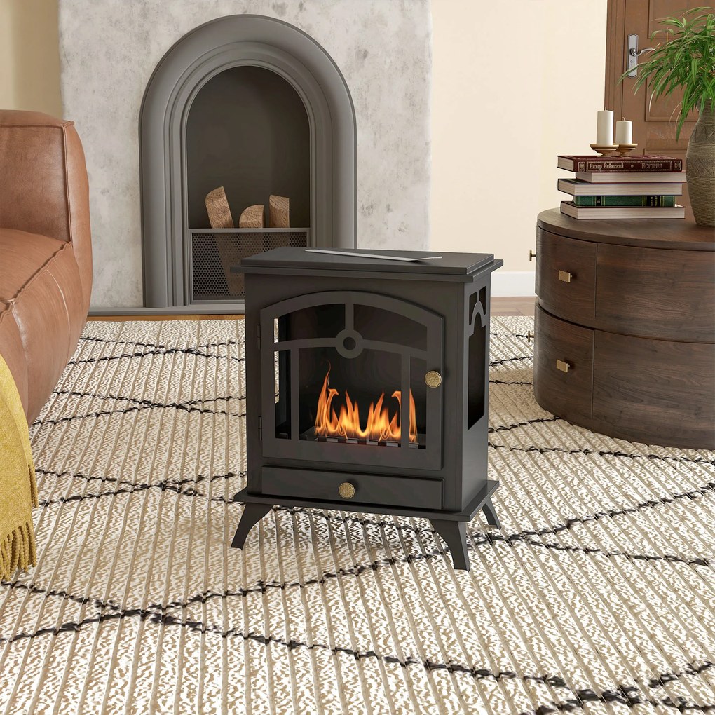 HOMCOM Volně stojící biokrb s hořákem z nerezové oceli o objemu 1,2 l, 3 hodiny doby hoření pro prostory 20-25 m², rozměry 45x28x54 cm, černý
