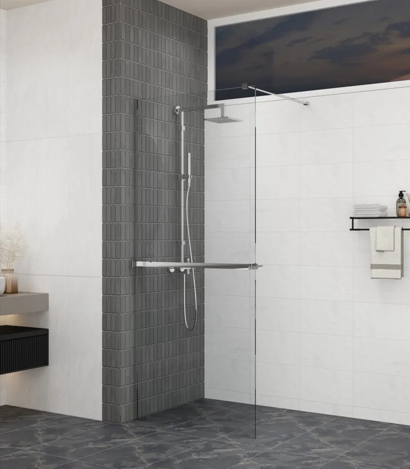 Erga Paris, sprchová zástěna Walk-In 30x200 cm, 8mm šedé sklo, chromový profil, ERG-V02-PARIS-030x200-GR-CR