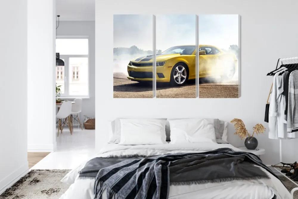 Vícedílný obraz 3D Driftující Žluté Auto Nedostatek Nedostatek Plátno Canvas 120x80