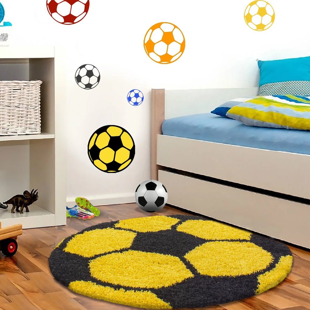 Ayyildiz, Dětský kusový koberec Fun 6001 yellow, 120x120 (průměr) kruh, žlutá, dětský pokoj