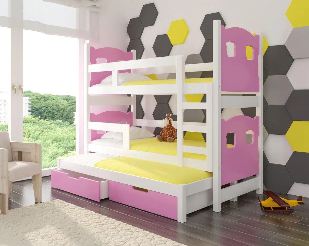 ADRK Dětská patrová postel LETICIA Provedení: Růžová/bílá