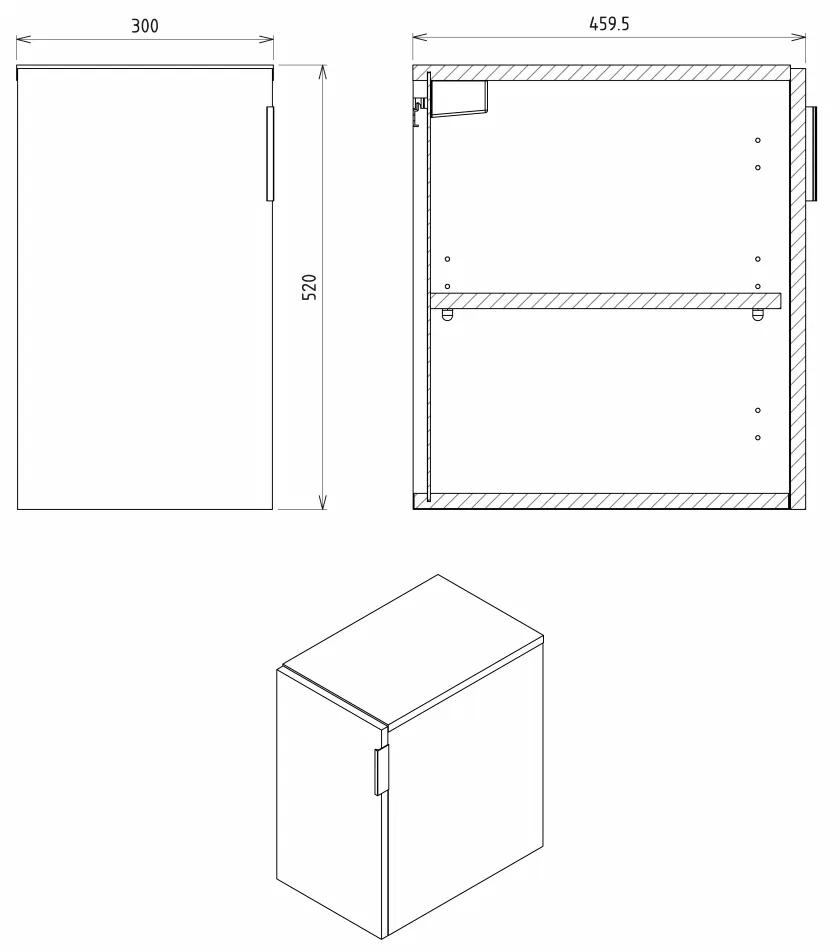 Sapho CIRASA skříňka spodní dvířková 30x52x46cm, pravá/levá, dub stříbrný CR302-1111