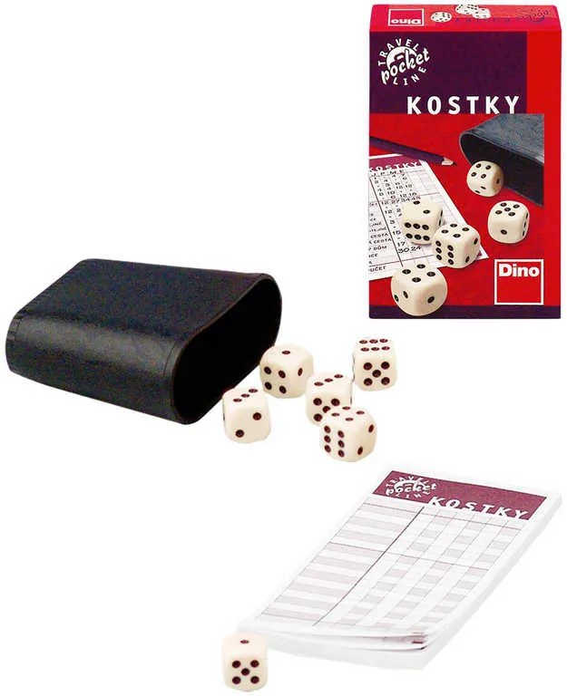 DINO Hra Kostky cestovní set 6ks s kelímkem a bločkem *SPOLEČENSKÉ HRY* dn621206