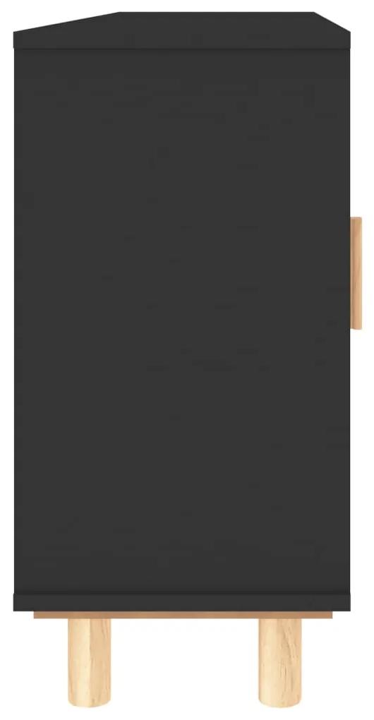 Příborník černý 105x30x60 cm masivní borovice a přírodní ratan,  345640