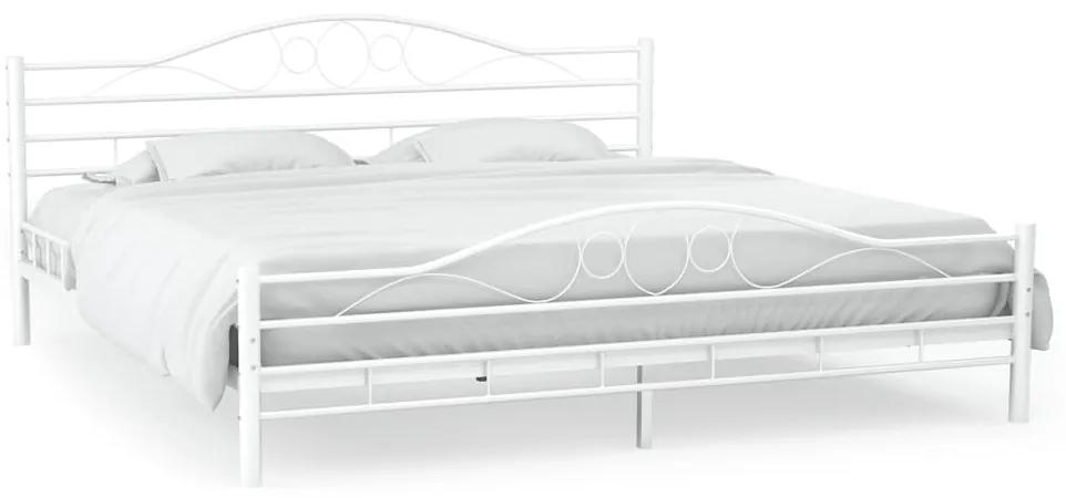 Kovový rám postele laťkový rošt - zaoblený design - bílý | 140x200 cm