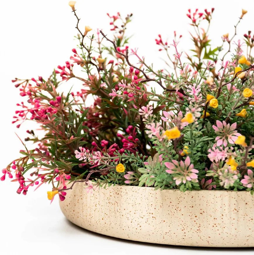 Dekorační miska ORYVEN, sklolaminát s drážkami, průměr 34 cm, béžová