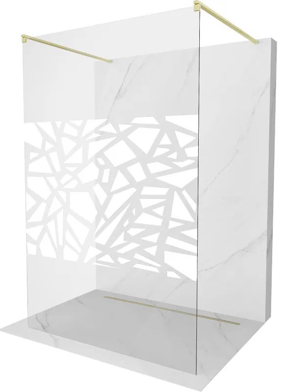 Mexen Kioto, sprchová zástěna Walk-In 140 x 200 cm, 8mm čiré sklo bílý vzor, zlatý matný profil, 800-140-002-55-85