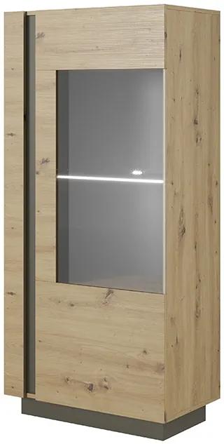 Nízká vitrína ARCO 4 bez LED osvětlení - dub artisan/grafit