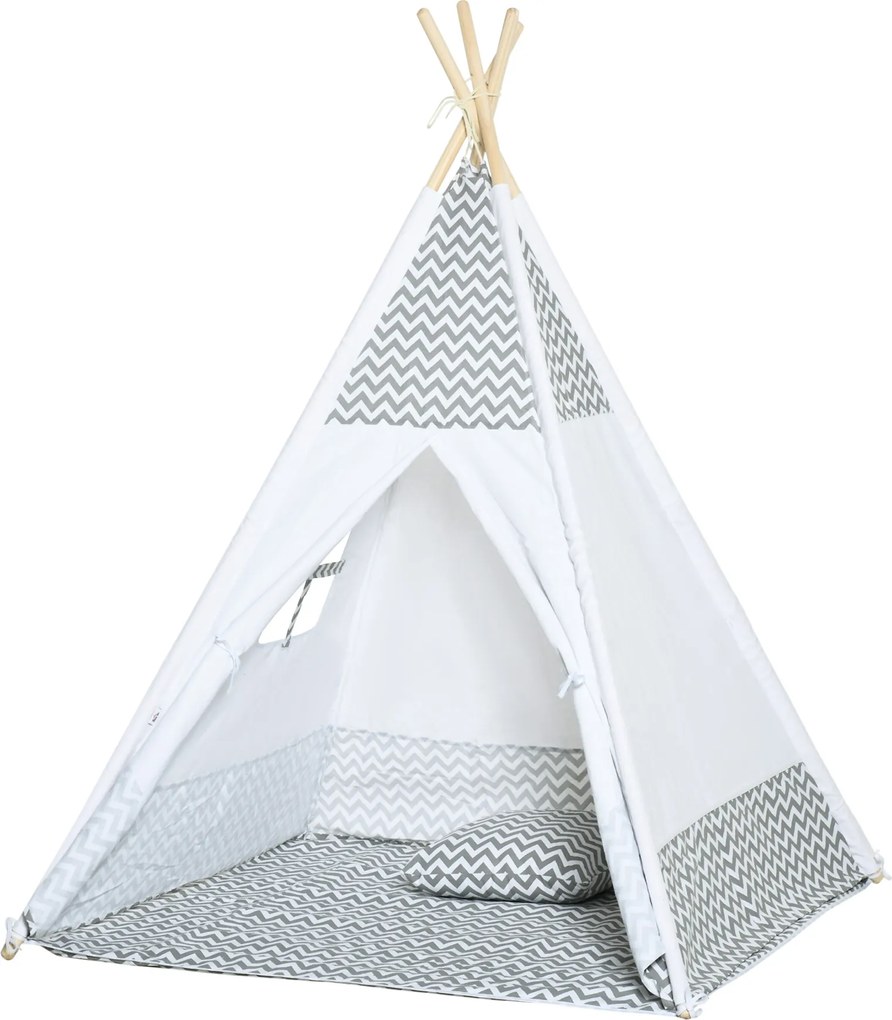 HOMCOM Dětský teepee stan Indický - dim. 1,2L x 1,2W x 1,55H m - Uzavíratelná dveřní okna, podložka, polštář a taška na nošení součástí balení - Inte…
