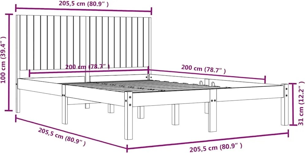 Rám postele černý masivní borovice 200 x 200 cm 3104437
