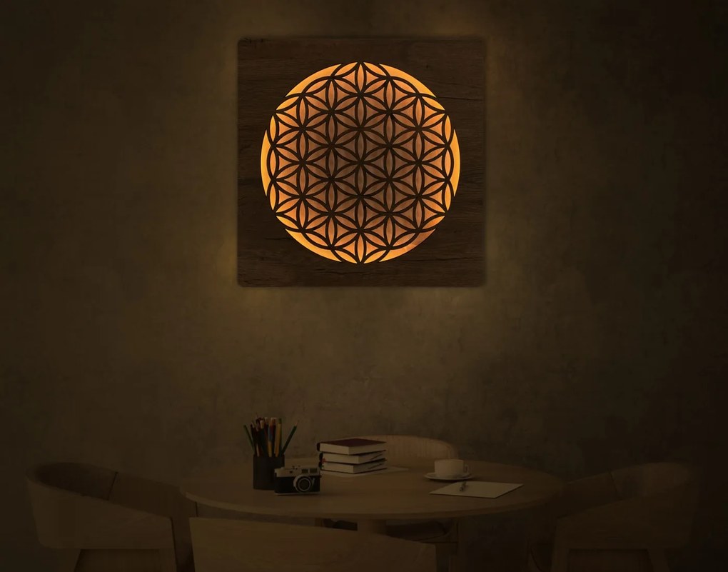 Li-Go "Květ života" světelný obraz 230V 62x62cm provedení povrchu: dub světlý
