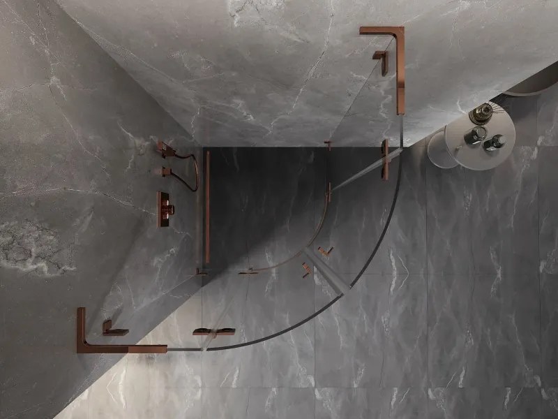 Mexen Lunar, L výklopný půlkruhový sprchový kout 70 x 70 cm, 8mm čiré sklo, profil růžové zlato, 833L-070L-070P-60-00