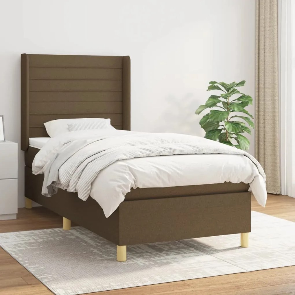 Box spring postel s matrací tmavě hnědá 100 x 200 cm textil 3132052
