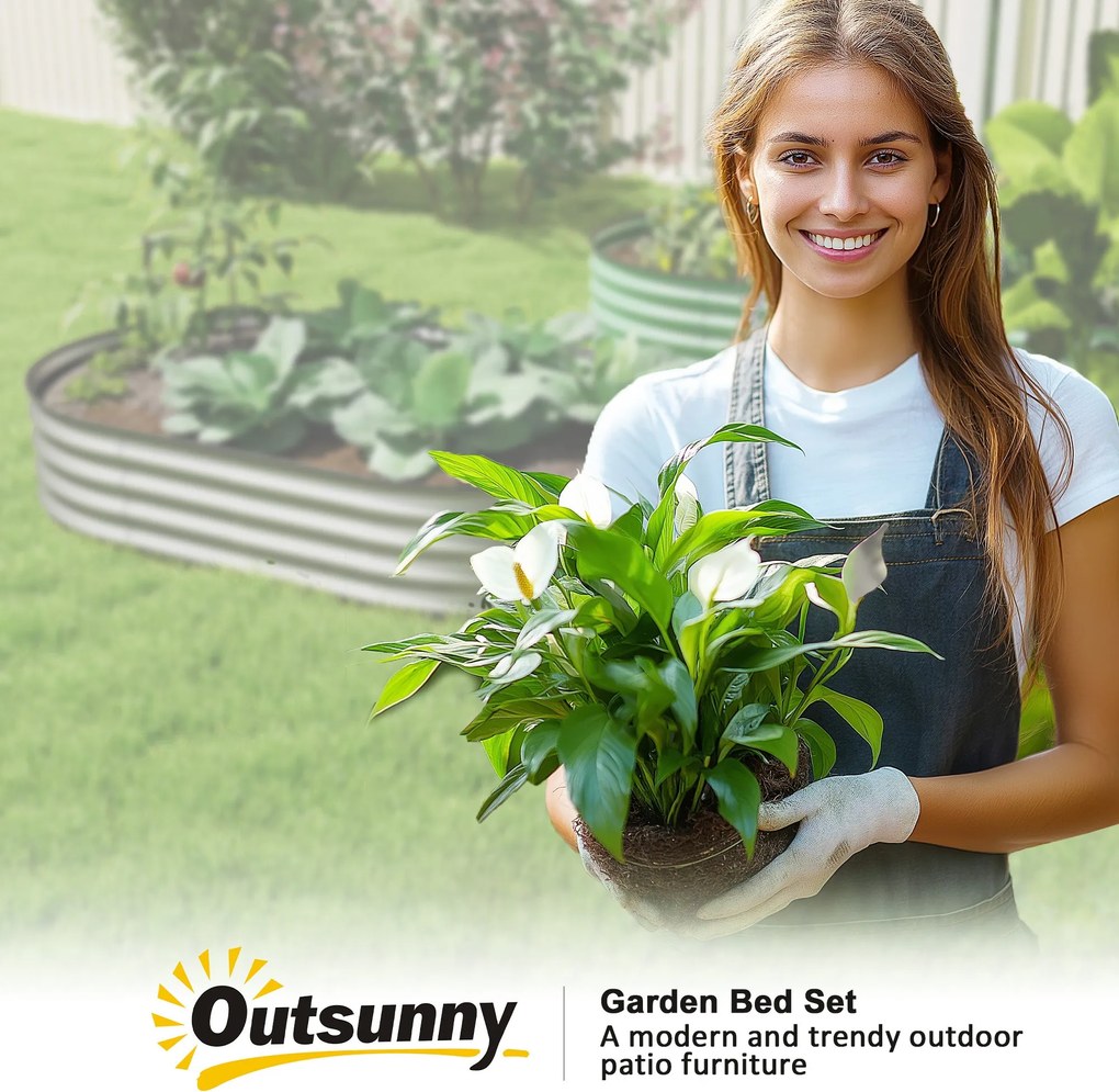 Outsunny Sada 2 Zvednutých Zahradních Truhlíků z Pozinkované Oceli, Sada Zahradního Lůžka, Gumový Okraj a Otevřené Dno, pro Zeleninu, Ovoce, Květiny,…