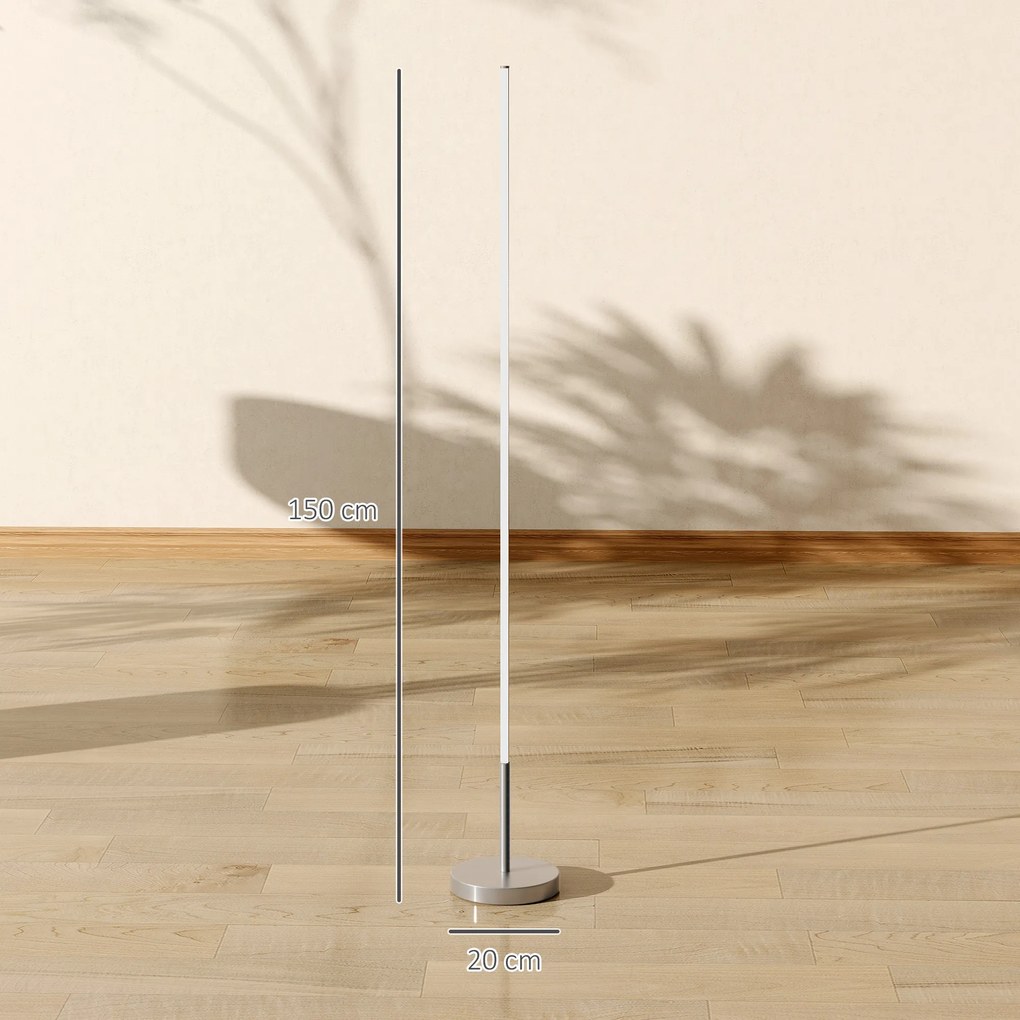 HOMCOM LED stojací lampa do obývacího pokoje s nastavitelnou barevnou teplotou pro ložnici, kancelář, 20 x 150 cm