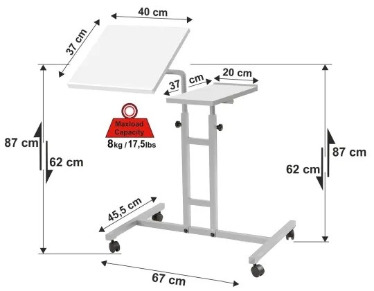 Polohovatelný stůl GLEN 87x67 cm bílá