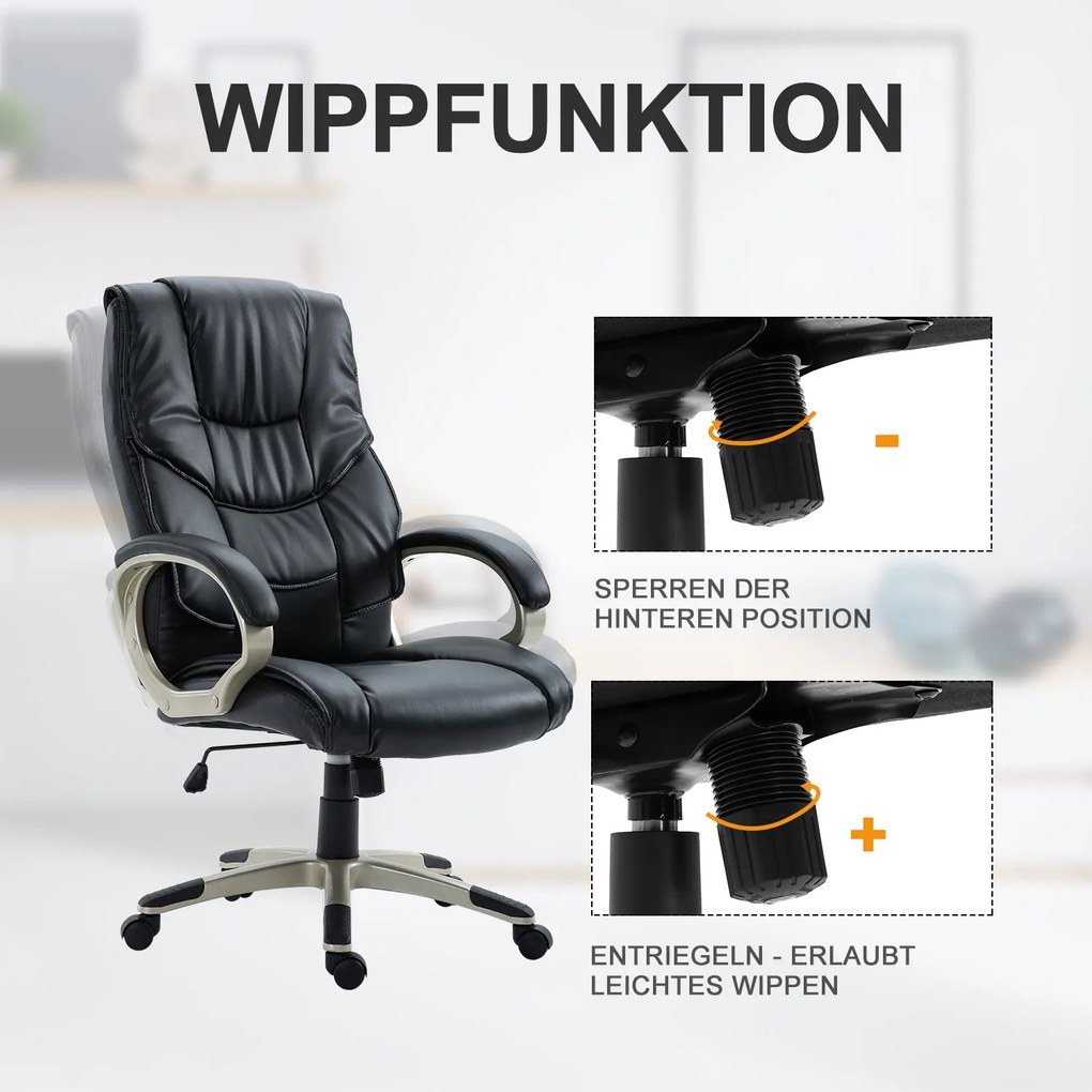 Kancelářská židle HOMCOM výškově nastavitelná 114-124H cm, s funkcí houpání, ergonomická kancelářská židle