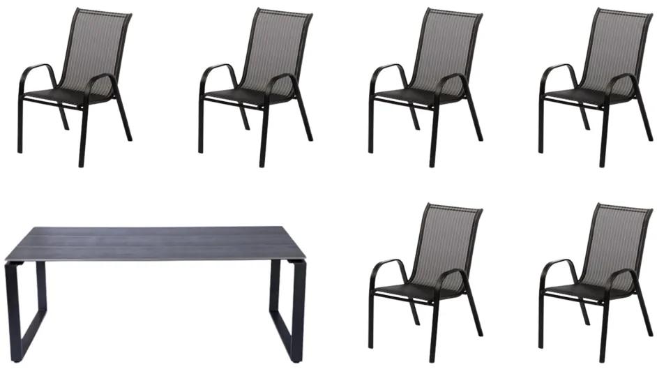 IWHome Jídelní set POSEIDON antracit + 6x židle VALENCIA 2 černá