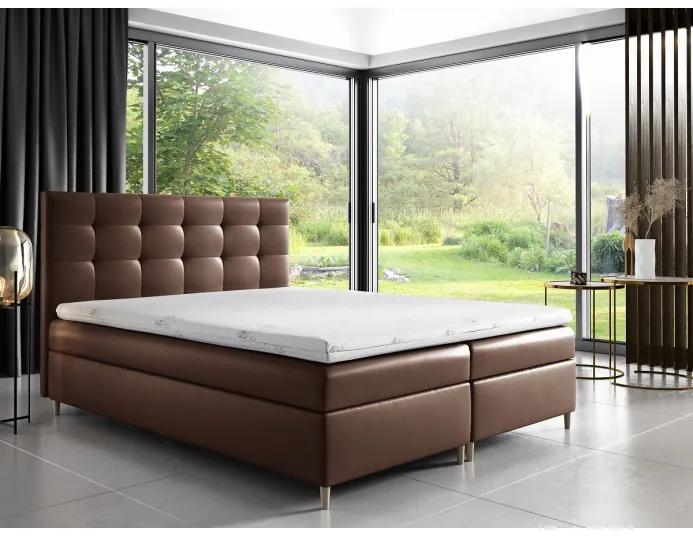 Čalouněná postel Alexa s úložným prostorem tmavě hnědá eko kůže 180 x 200 + topper zdarma