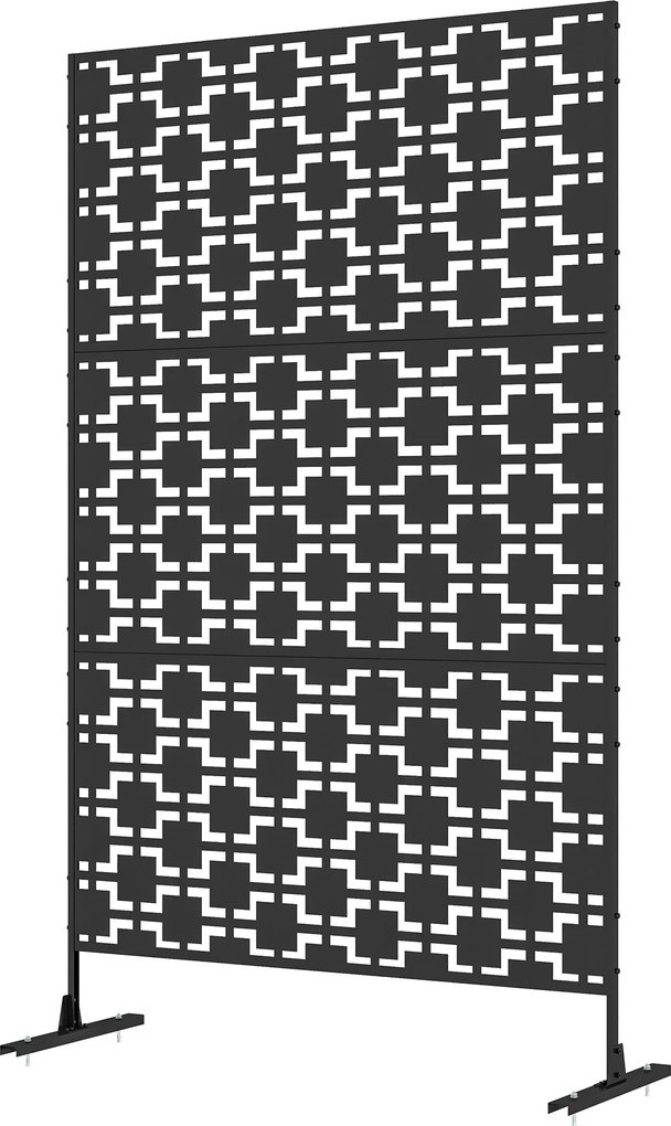 Dekorativní zahradní panel Outsunny - venkovní příčka s geometrickým kovovým designem - 122 x 45 x 198 cm, černý