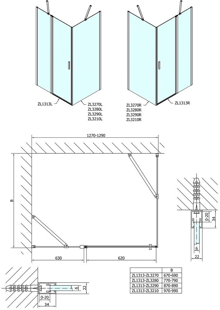 Polysan, ZOOM LINE sprchové dveře 1300mm, čiré sklo, ZL1313