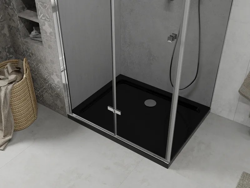 Mexen Lima, sprchový kout se skládacími dveřmi 90 (dveře) x 120 (stěna) cm, 6mm šedé sklo, chromový profil + slim sprchová vanička černá + chromový sifon, 856-090-120-01-40-4070