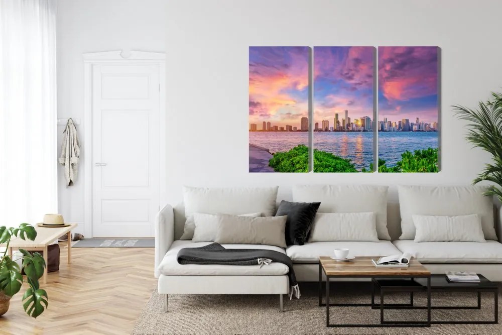 Vícedílný obraz Panorama Miami Při Západu Slunce Nedostatek Nedostatek Plátno Canvas 120x80