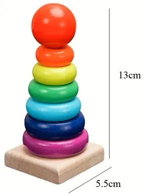 Montessori dřevěné hračky - stohovatelná věž Varianta: Stohovatelná věž, duhové barvy