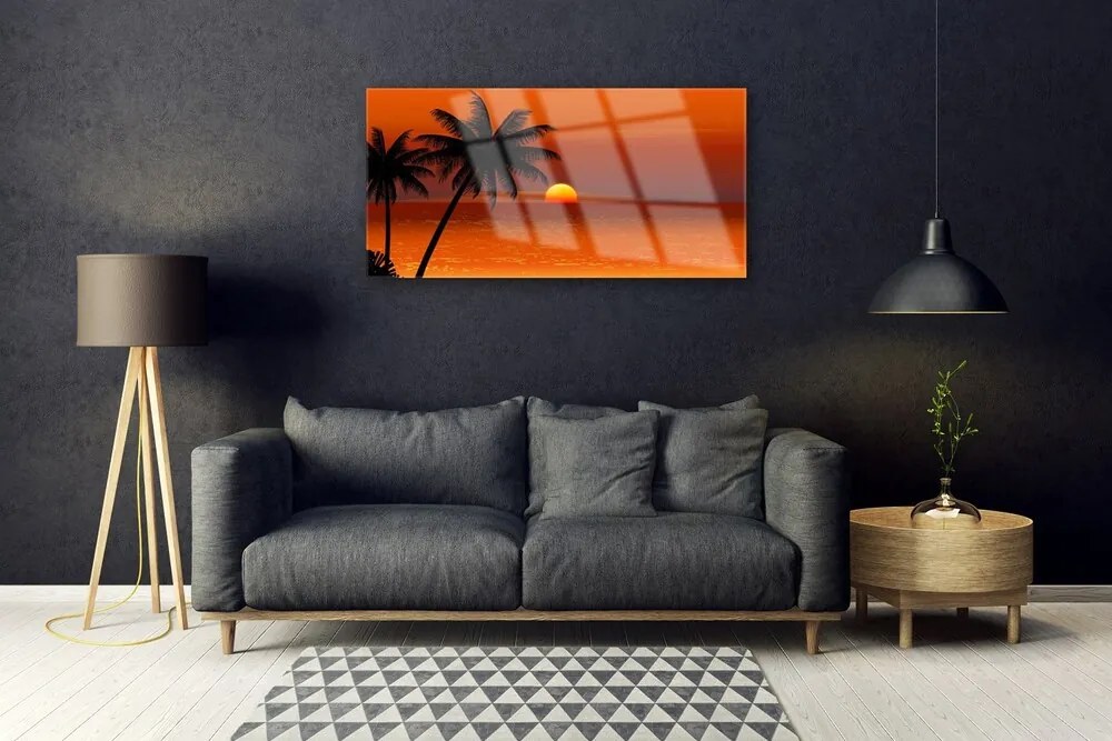 akrylový obraz Palma Moře Slunce Krajina 100x50 cm