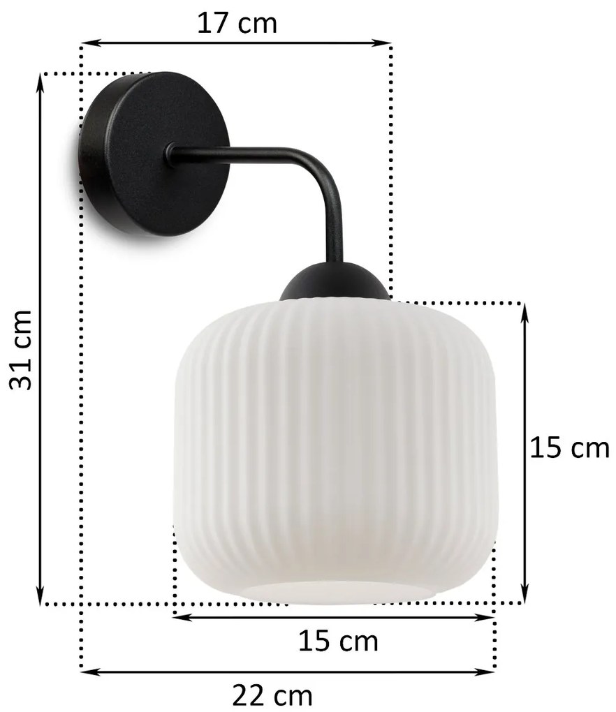 Nástěnné svítidlo Riffle, 1x bílé skleněné stínítko, b