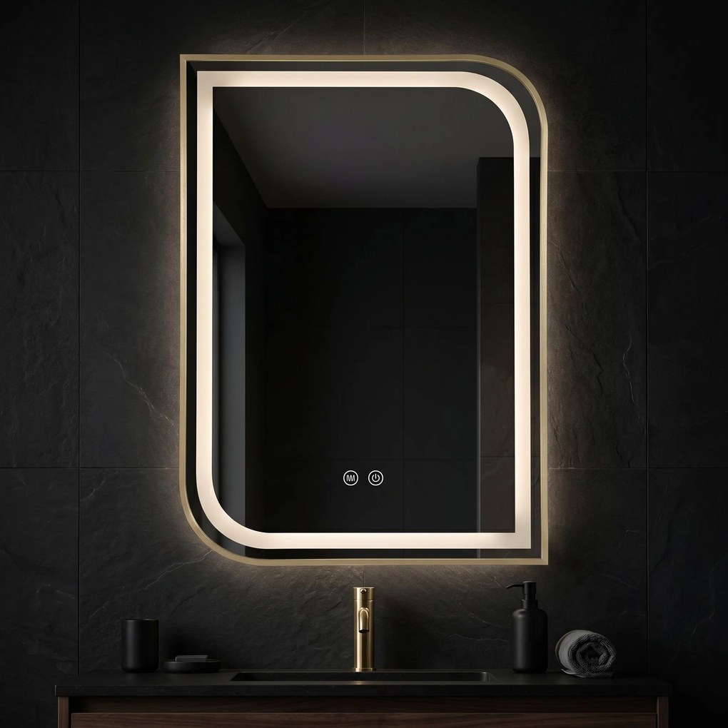 Rea Zone, LED zrcadlo, 50x70 cm, zlatá matná, HOM-00303