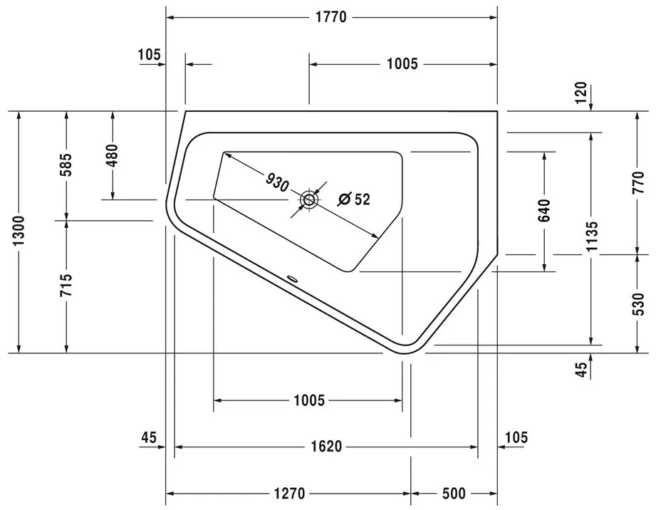 Duravit Paiova 5 - vana do pravého rohu 177x130 cm s panelem a podstavcem 700395000000000