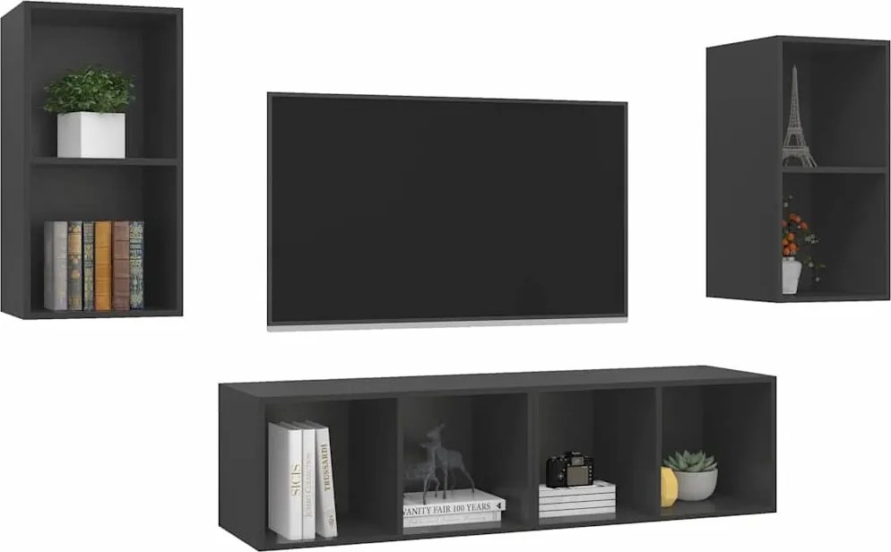 vidaXL Nástěnné TV skříňky 4 ks dřevotříska [3079871] Barva: Betonová šedá