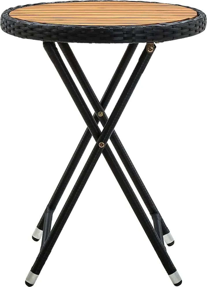 Čajový stolek černý 60 cm polyratan a masivní akácie 316509