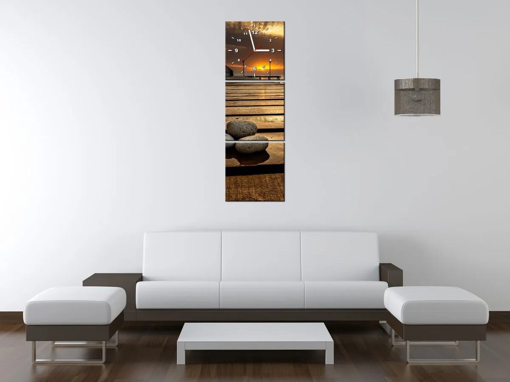 Gario Obraz s hodinami Nádherné ráno při molu - 3 dílný Rozměry: 80 x 40 cm