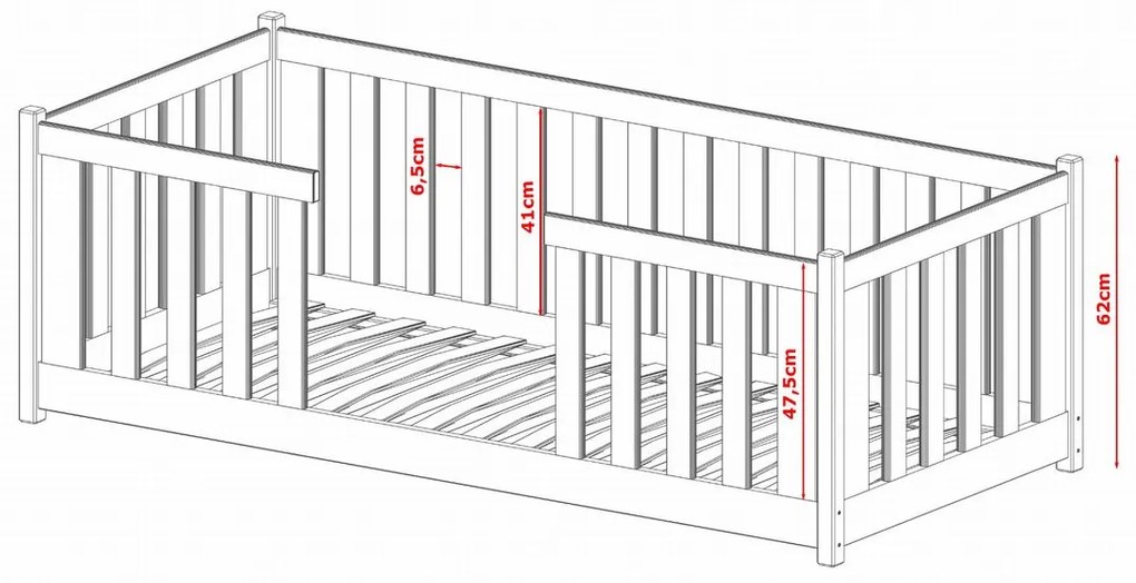 Dětská postel se zábranami NORENE - 90x200, šedá