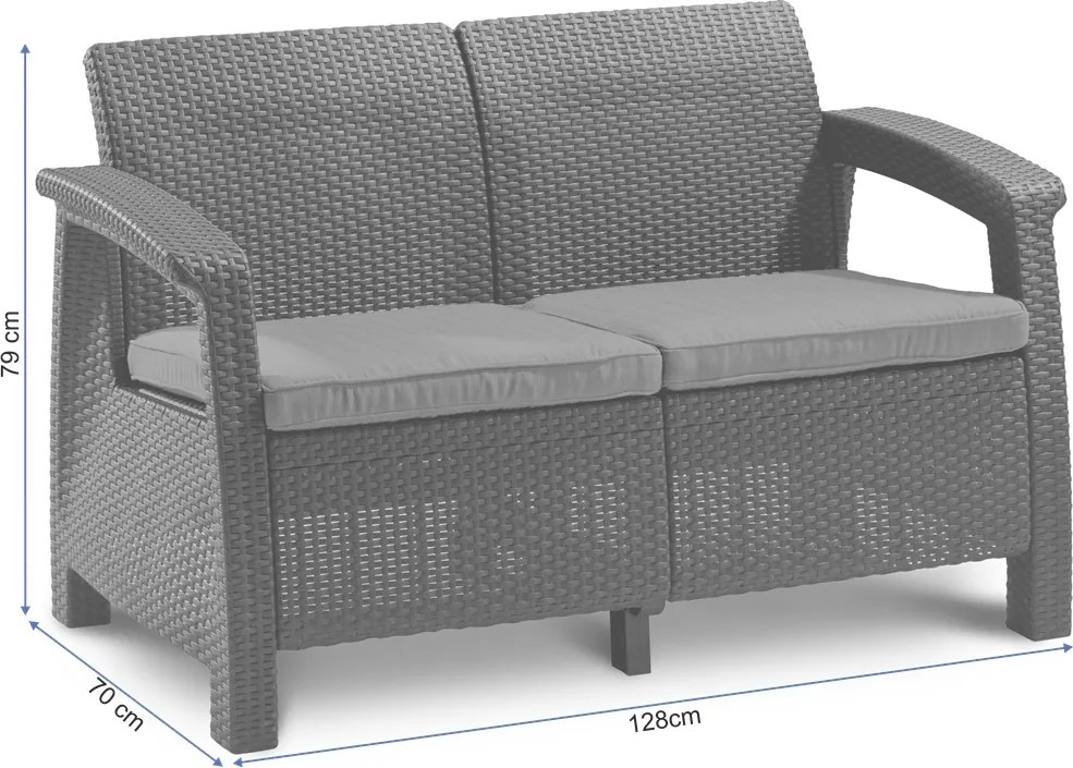 KETER Zahradní pohovka Allibert Corfu Love Seat - 128 x 70 x 79cm - hnědá / béžová