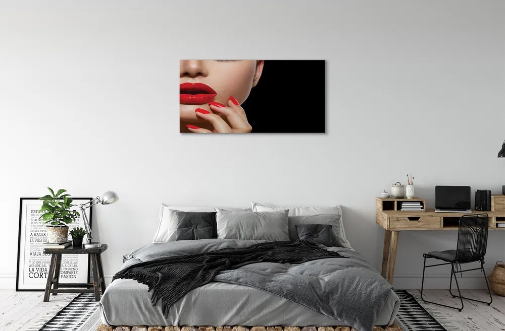 Obrazy na plátně Žena červené rty a nehty 120x60 cm