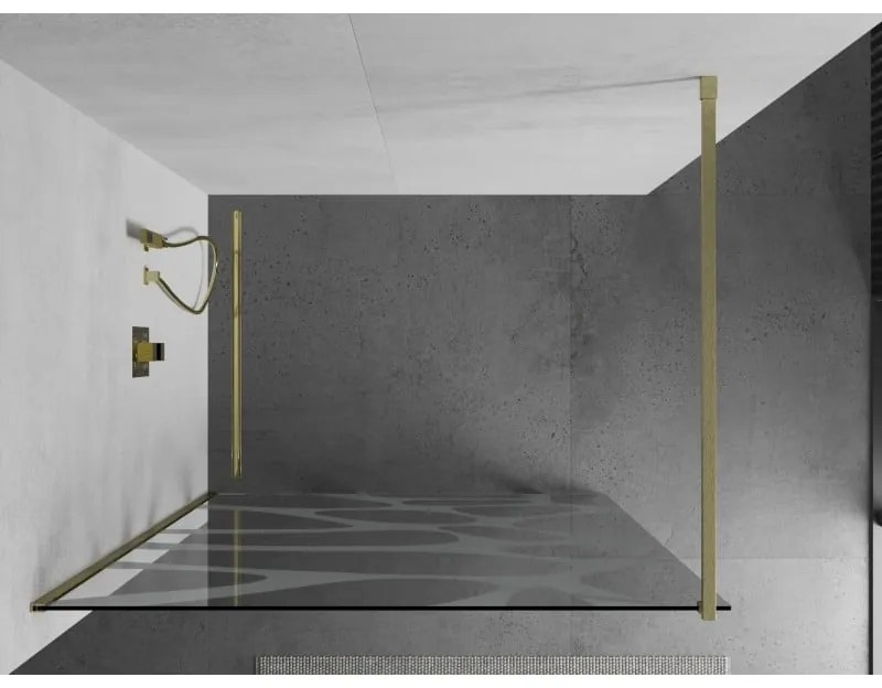 Mexen Kioto, sprchová zástěna Walk-In 140 x 200 cm, 8mm čiré sklo bílý vzor, zlatý matný profil, 800-140-101-55-97