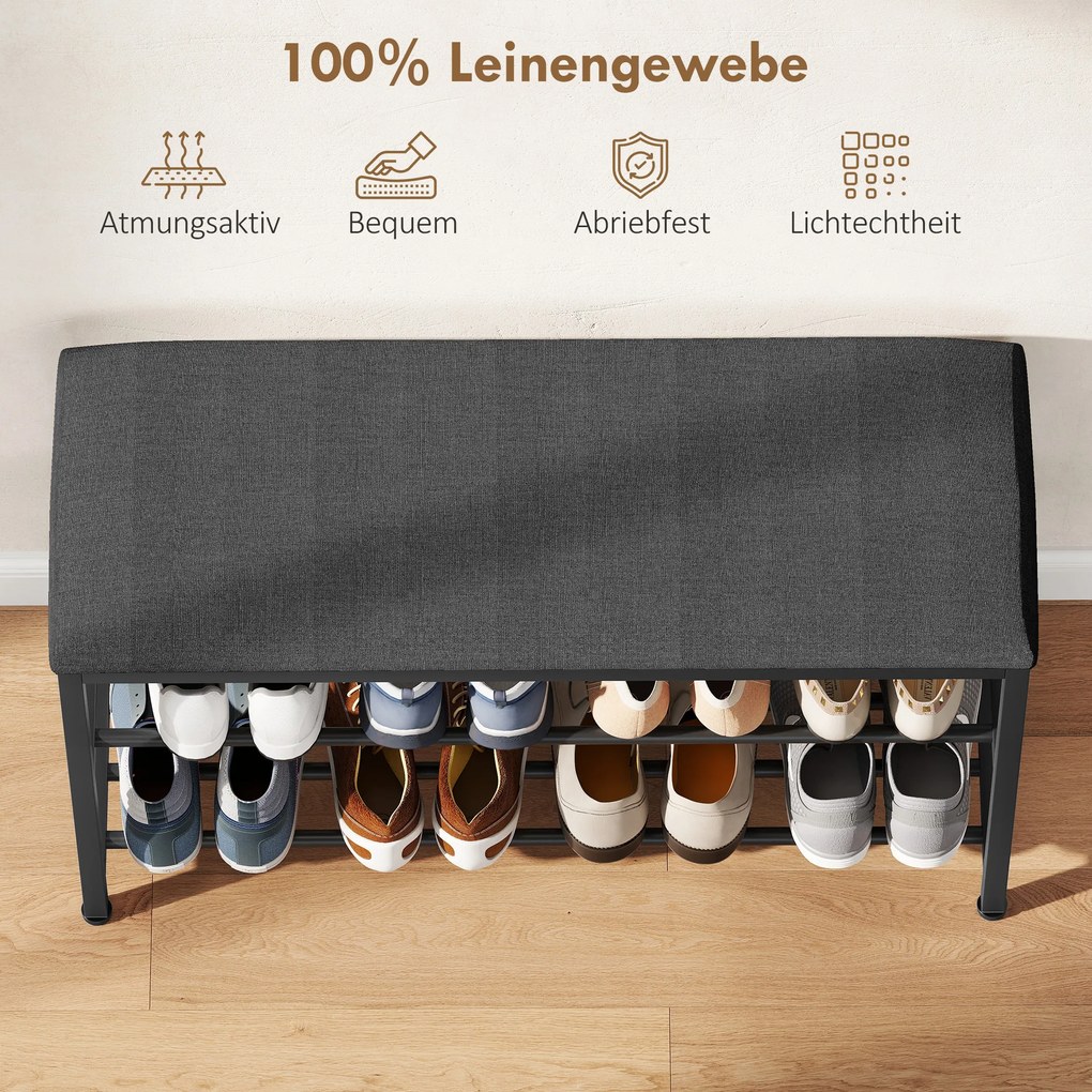 HOMCOM Lavice na boty s sedákem, sedací lavice s úložným prostorem, botník se 2 otevřenými přihrádkami, lavice 81 x 31 x 50 cm, černá