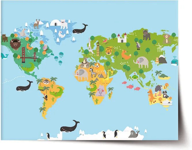 Plakát - Zvířecí mapa světa 120x80 cm