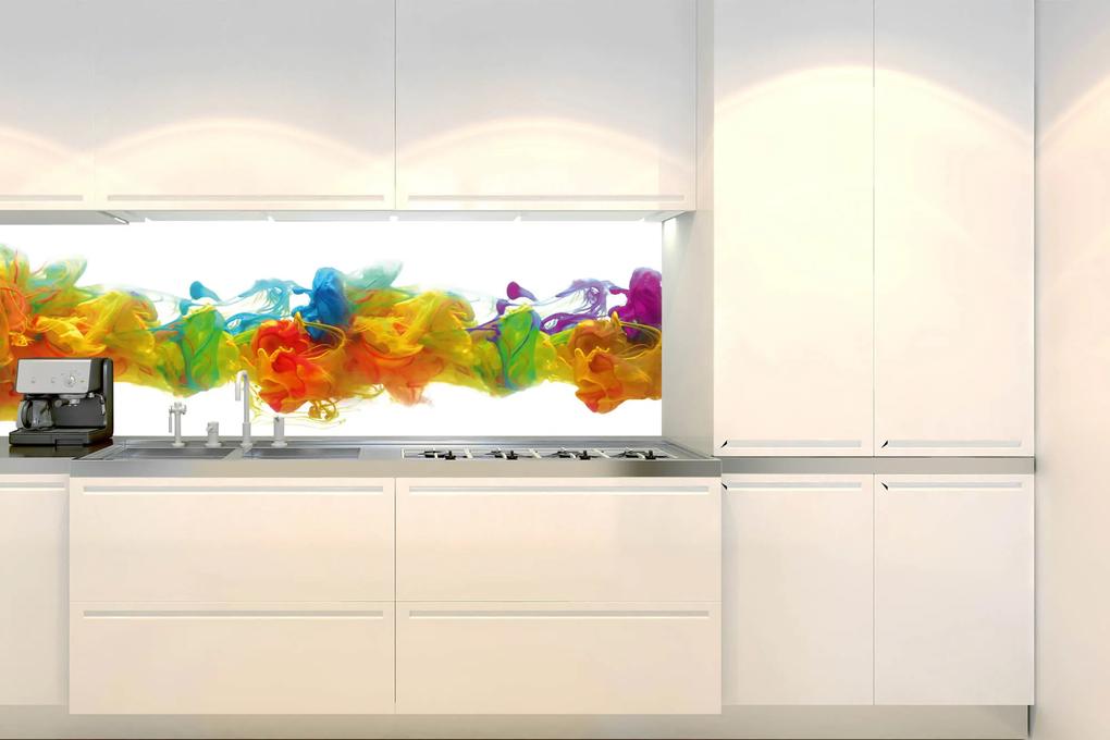 DIMEX | Fototapeta do kuchyně Barevný inkoust ve vodě KI-180-286 | 180 x 60 cm | vícebarevná, bílá