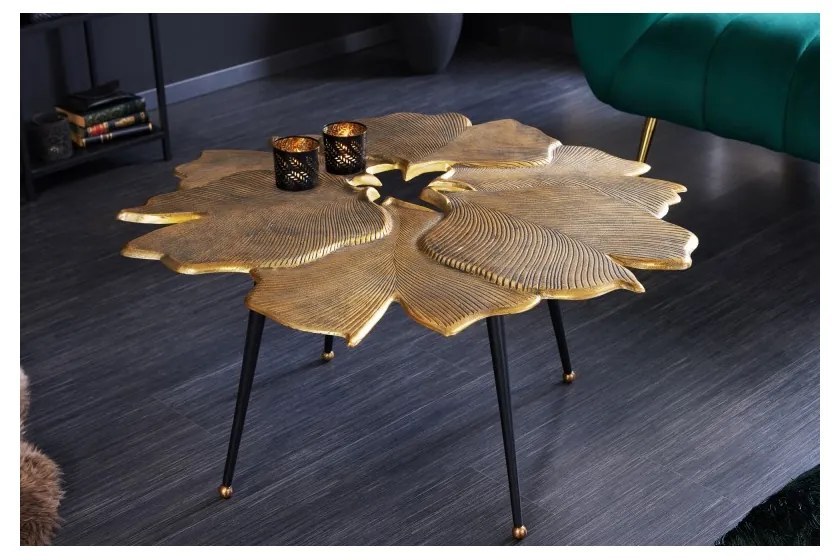 Massive home | Konferenční stolek GINKGO LEAFS 95 CM zlatý