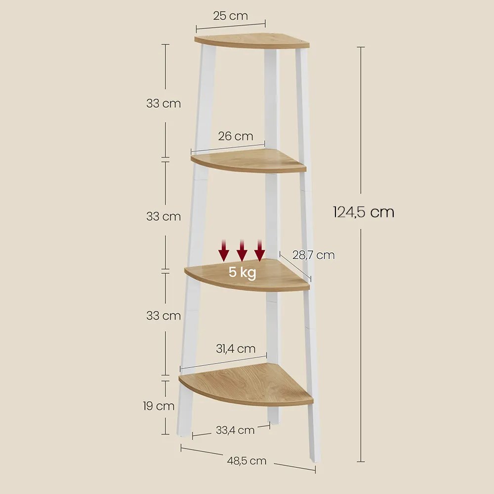 Rohová police, bílá 33.4x33.4x124.5 cm