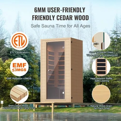 Far Infrared Wooden Sauna Room Domácnost Spa pro 1 až 2 osoby 1400 W