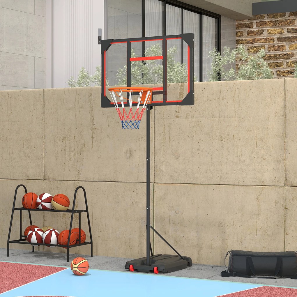 AIYAPLAY Dětský venkovní koš na basketbal, nastavitelný od 210-260 cm s kolečky, systém na basketbal pro děti od 6 let, červený