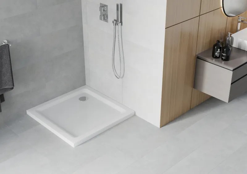 Mexen SLIM - Čtvercová sprchová vanička 80x80x5cm + chromový sifon, bílá, 40108080