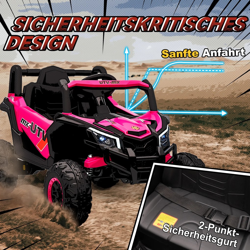 AIYAPLAY 12V elektroauto pro děti, funkce dálkového ovládání, pás, klakson, LED světla, USB port, pro 3-5 let, Růžová